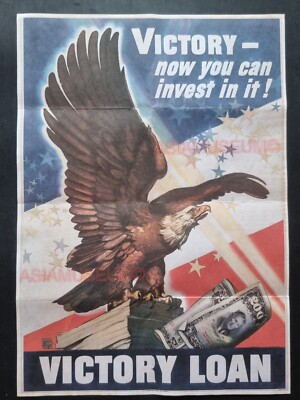 1944 WW2 USA AMERICA INVEST VICTORY BONDS EAGLE FLAG WAR PROPAGANDA ...