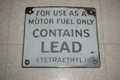 Original Vintage Fuel Contains Lead Gas Station Pump Porcelain Metal ...