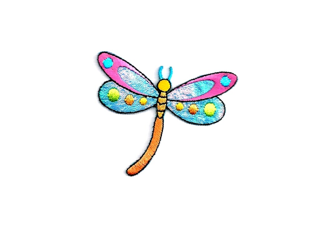 Dragonfly - Insect - Polka Dots - Embroidered Iron On Applique Patch ...
