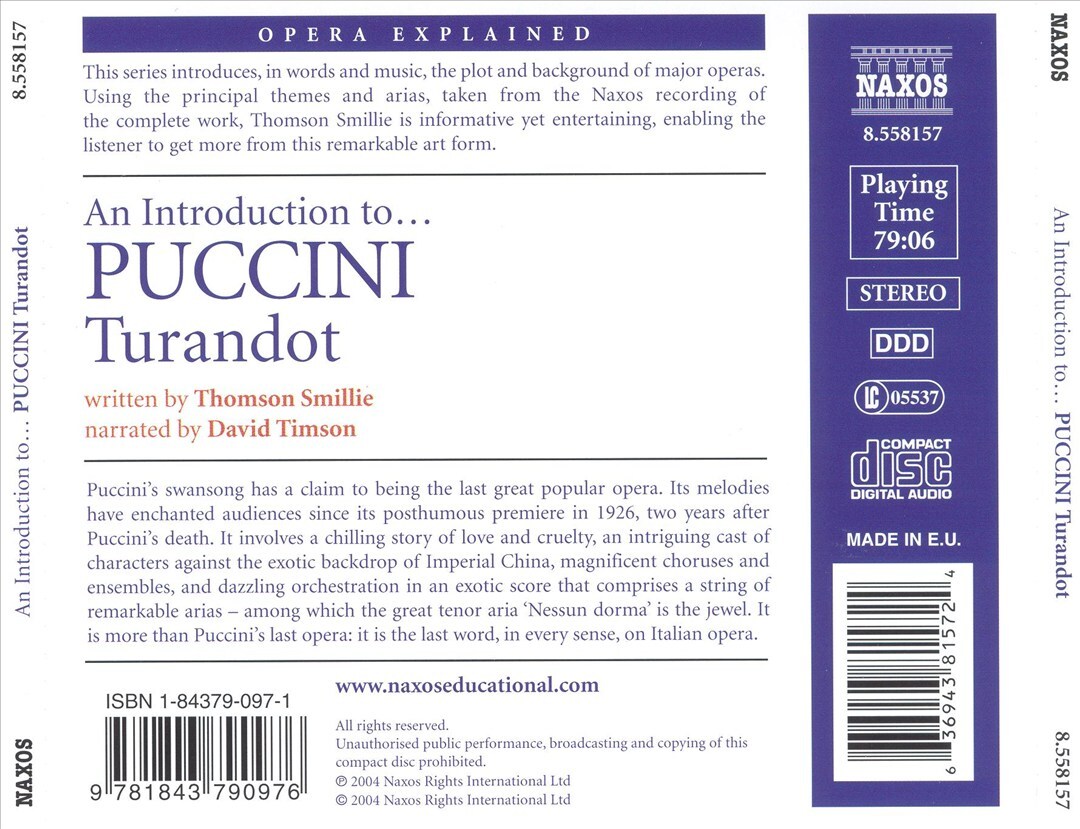 THOMSON SMILLIE / DAVID TIMSON INTRODUCTION TO PUCCINI'S "TURANDOT" NEW ...