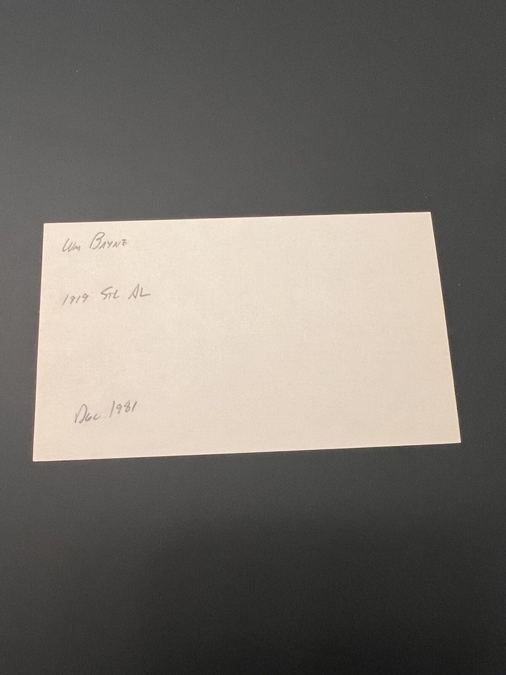 Bill Bayne Signed Index Card 3x5 Red Sox Indians Browns William Beverly ...