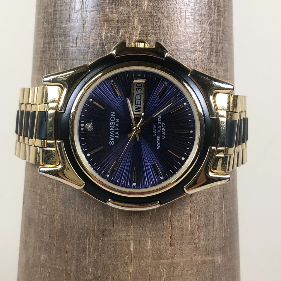 Swanson Women MH9086G-7678 Blue Dial Day Date Two Tone Quartz 29mm ...