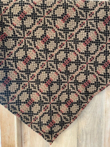 New Primitive Colonial WOVEN TAN RED BLACK QUEEN COVERLET Bedspread ...