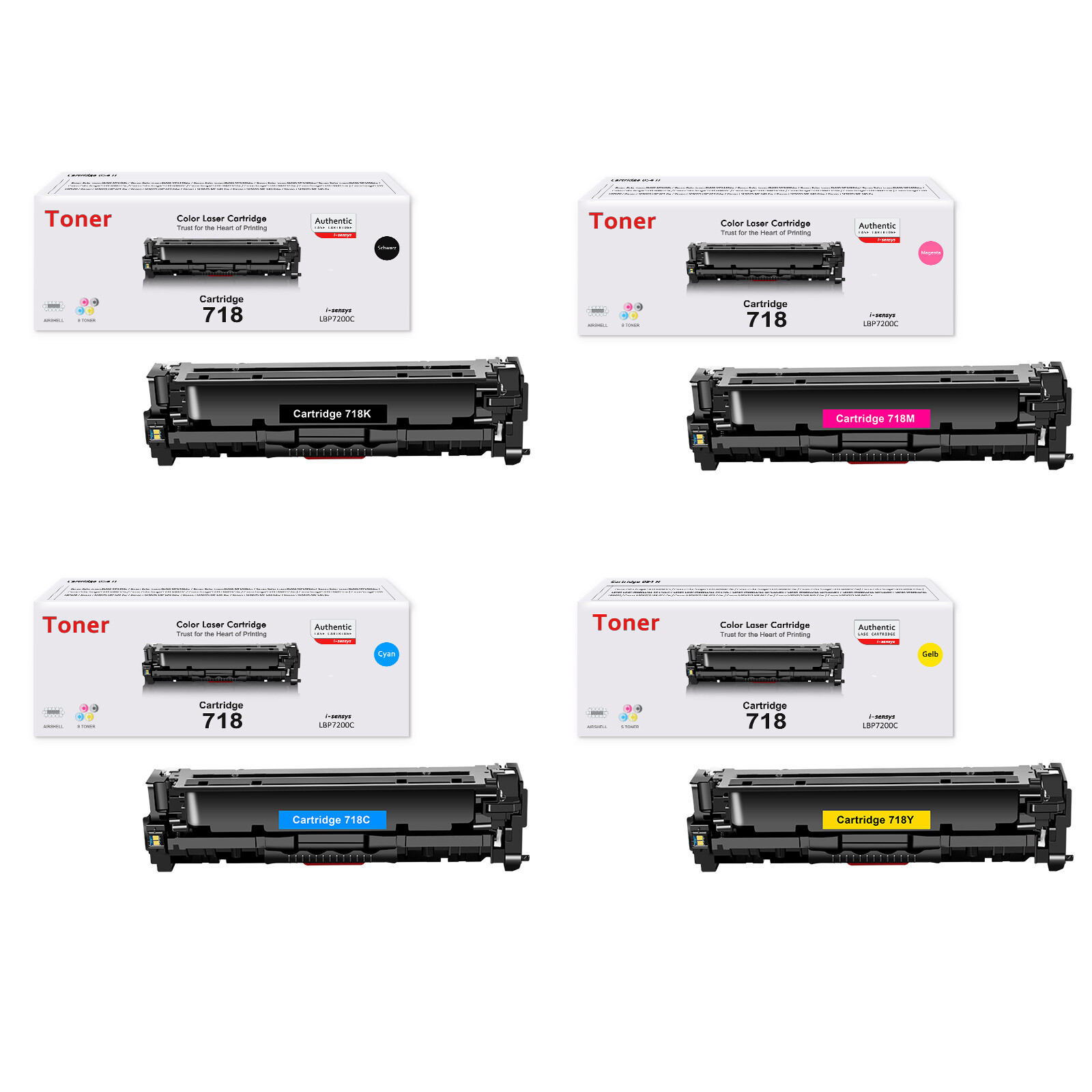 4x Jumbo Toner für Canon I-Sensys MF 8550 cdn 718BK 718C 718M 7 Eco ...