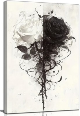 Black And White Rose Canvas Wall Art Grey Floral Roses painting Decor ...