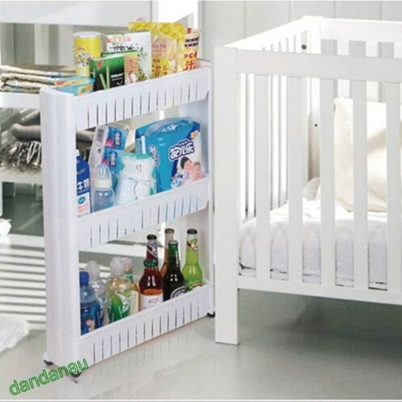 3/4 Tier Storage Tower Slide Out Rolling Castor Organiser Trolley Rack ...