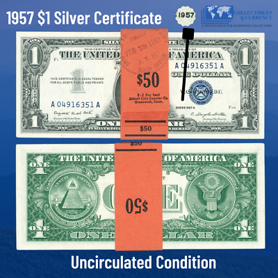 One 1957 Blue Seal $1 Dollar Silver Certificate, GEM, Old US ONE Dollar ...