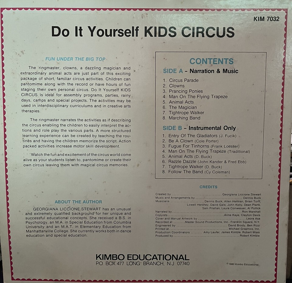 Kimbo Educational Records Do It Yourself KIDS CIRCUS Vinyl LP 1980 ...