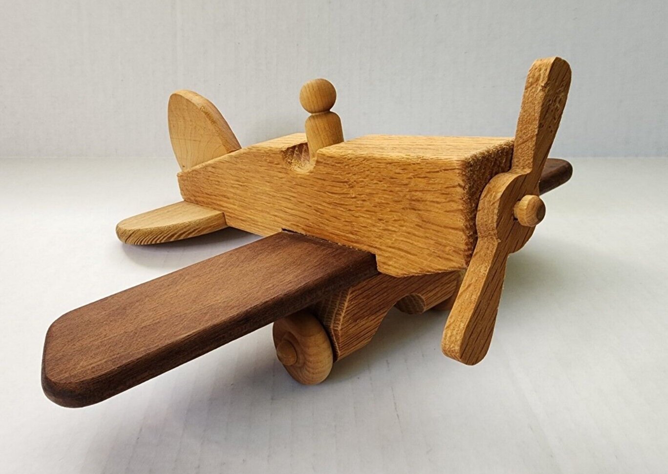 Wood toy airplane handcrafted single wing wheels & prop turn wood ...