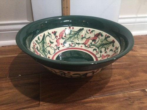 CISSY MARTIN POTTERY large deep serving Bowl 14'' Christmas Holiday ...