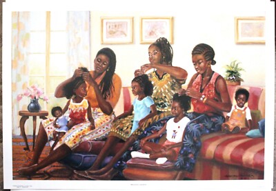 ARTHELLO BECK JR 'Braiding Session' signed 20" x 29" art print! | eBay