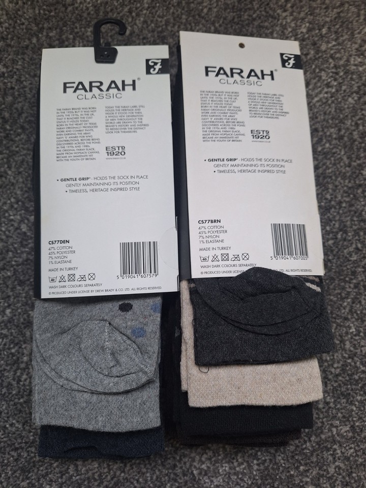 8 Mens Socks by Farah - 5 Multi Pack Cotton Pattern Dress Socks CS77BRN ...