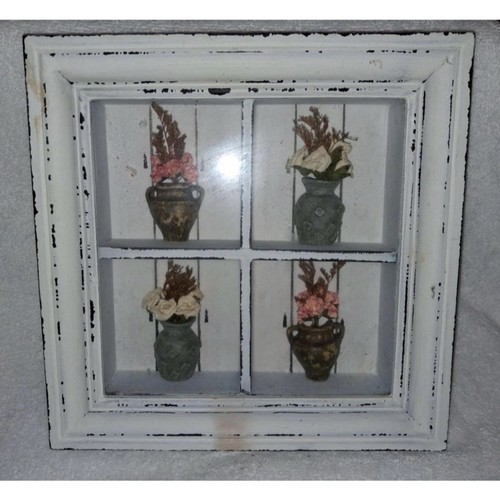Shabby Chic Farmhouse Shadow Box Wall Décor with Floral Vases | eBay