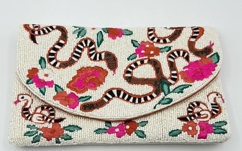Shirdee Beaded Purse Clutch Bag Evening Handbag Snake Flowers Artsy ...