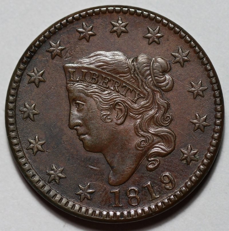 1819/8 Coronet Head Large Cent (N-1) - Corrosion Removed - US 1c Copper ...