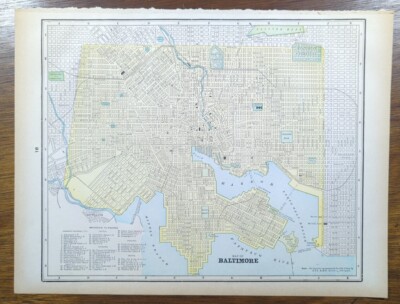 Vintage 1895 BALTIMORE MARYLAND Map 14"x11" ~ Old Antique Original ...