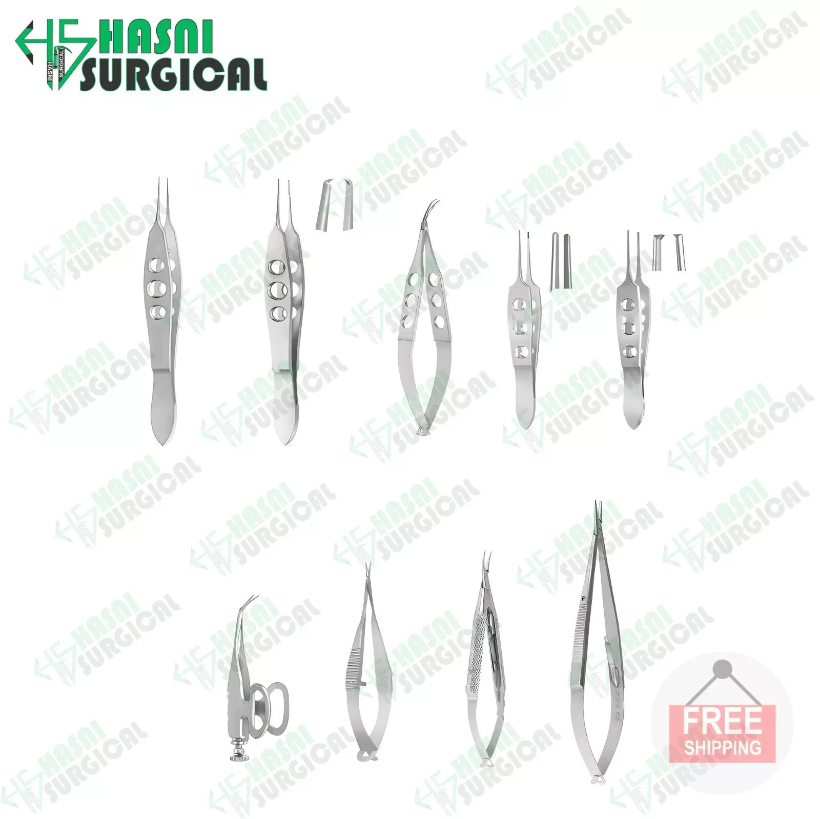 EYE MICRO MINOR SURGERY OPHTHALMIC KIT SET FORCEPS SCISSORS Set of 9pc ...
