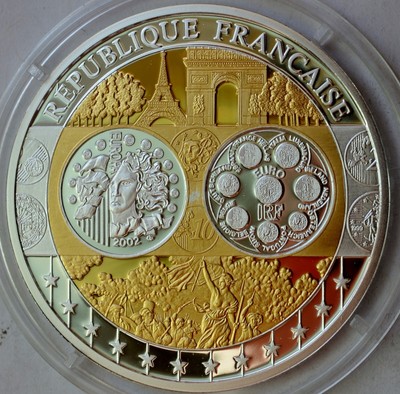 FRANCE, United Europe coin intro of Euro currency Ag 999 Silver Gold ...