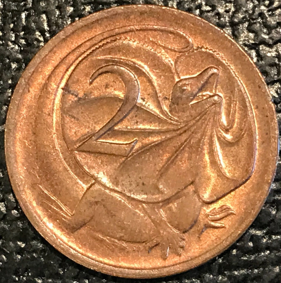 HIGH GRADE AU 1972 AUSTRALIA AUSTRALIAN -TWO CENTS FRILLED LIZARD COIN ...