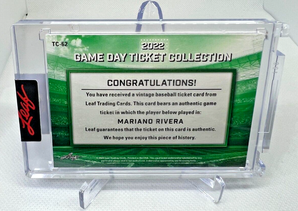 2022 LEAF Game Day Ticket Collection 2010 MARIANO RIVERA #TC-62 Yankees ...