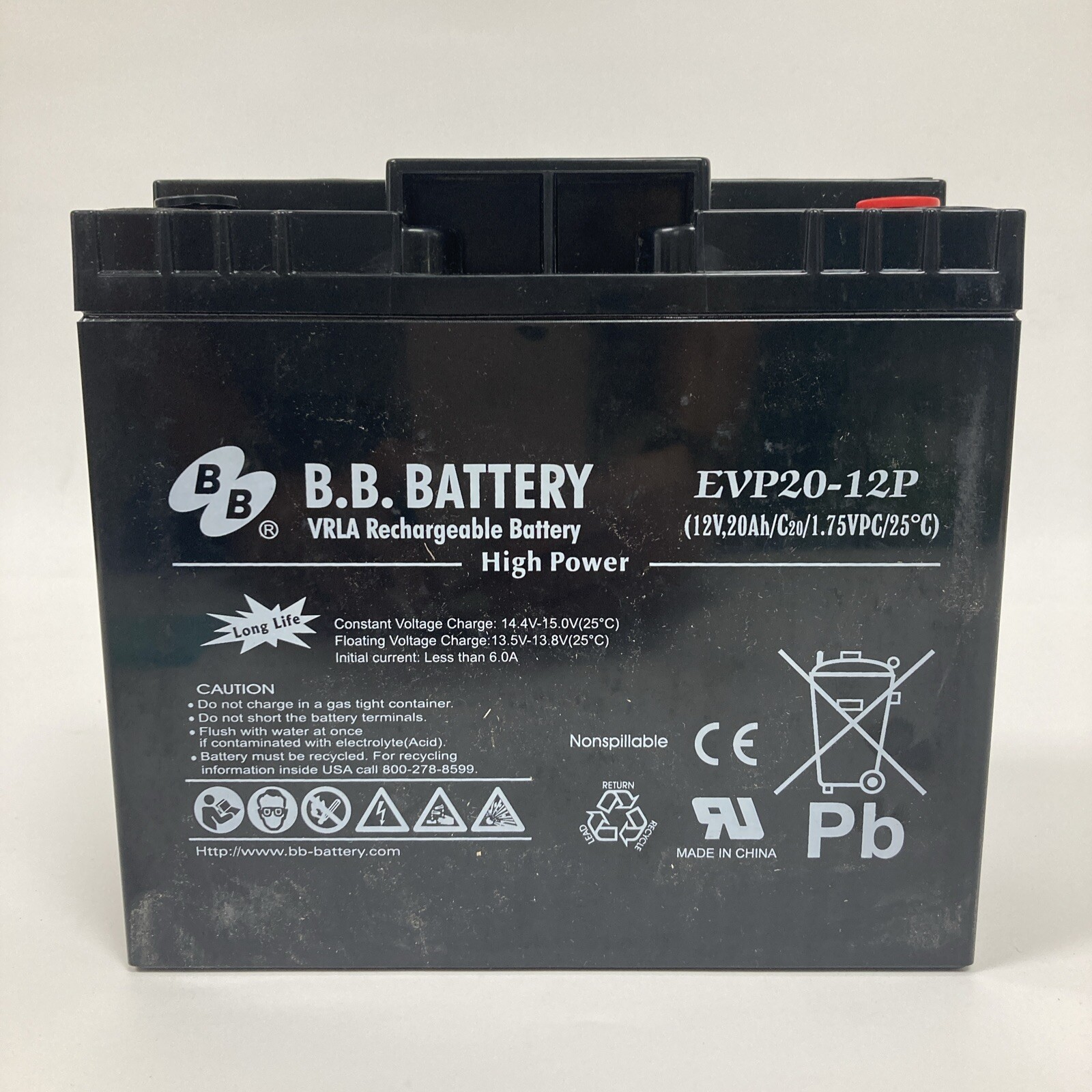 B.B. Battery VRLA Rechargeable High Power EVP20-12P 12 Volt, 20 AMP ...
