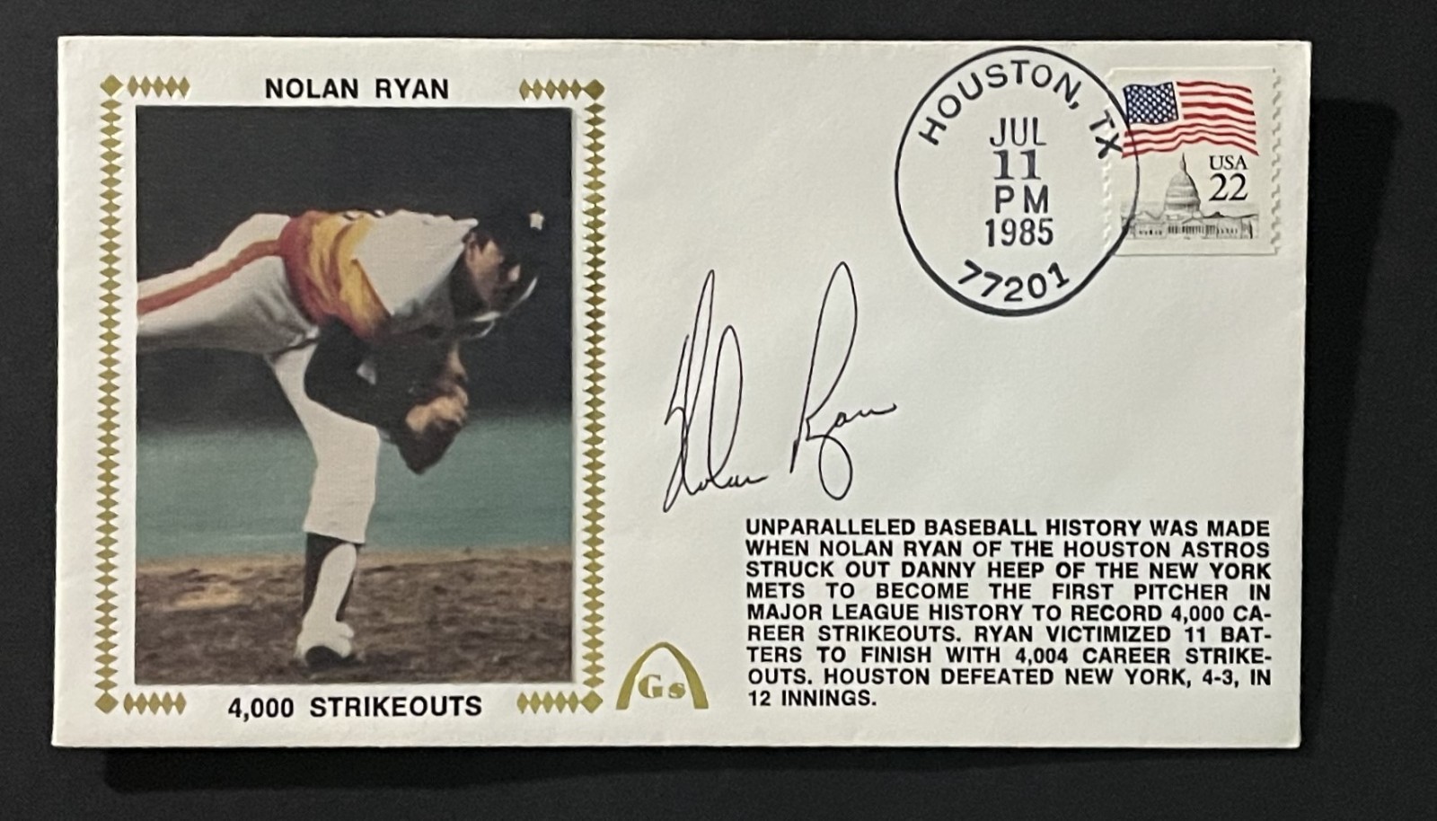Nolan Ryan Signed 4,000 Strikeouts Gateway Stamp Cachet Houston Astros ...