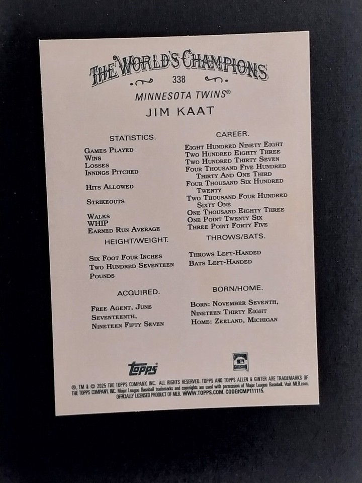 2025 Topps Allen & Ginter Short Print #338 Jim Kaat - Minnesota Twins ...