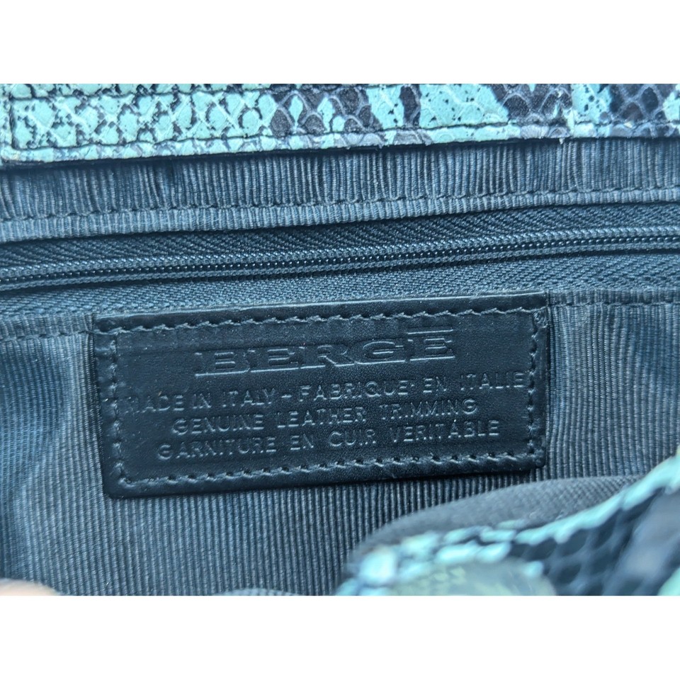 BERGE Denim Bag Blue Snake Print Handle Fur Patchwork Unique Design ...