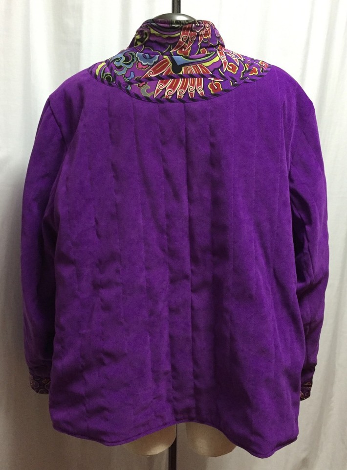 Koos of Course Sweater Coat Women's 2 Purple Silk Black Floral Zip Long ...