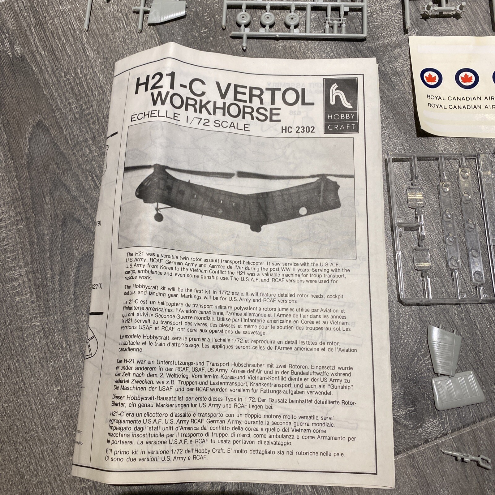 Hobby Craft 1:72 Scale H21-C Vertol Workhorse Model Kit #HC2302 ...