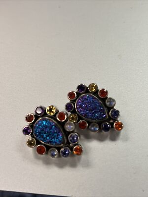 Nicky Butler NB India Sterling Silver Druzy Quartz Multi Gemstone Clip ...