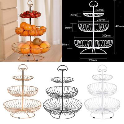 3 Tier Wire Basket Stand Kitchen Counter Organizer Fruit Vegetable Bowl ...