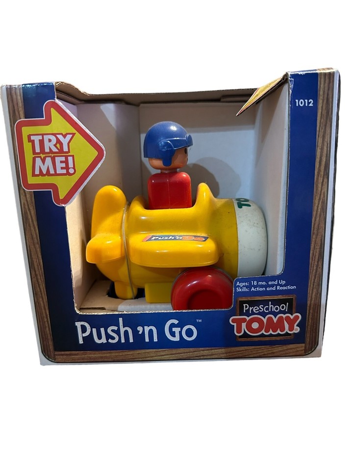 Tomy Push 'N Go Airplane Press Pilot To Go 1995 Yellow Vintage Still In ...