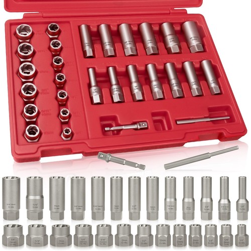 28Pcs Deep Bolt Extractor Set, with 3/8" Drive, Ez Out Broken Bolt ...