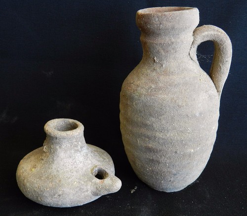 Biblical Ancient Holy Land Roman Clay Pottery Pitcher Jug & Oil Lamp ...