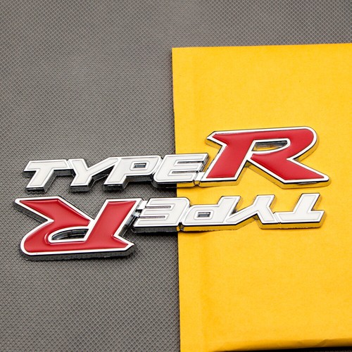 2Pcs Metal White & Red Type-R Badge Car Sport Emblem SI Rear Trunk ...