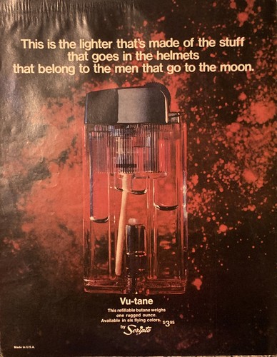 1970 Scripto Vu-Tane Refillable Butane Lighter PRINT AD Space Helmet ...