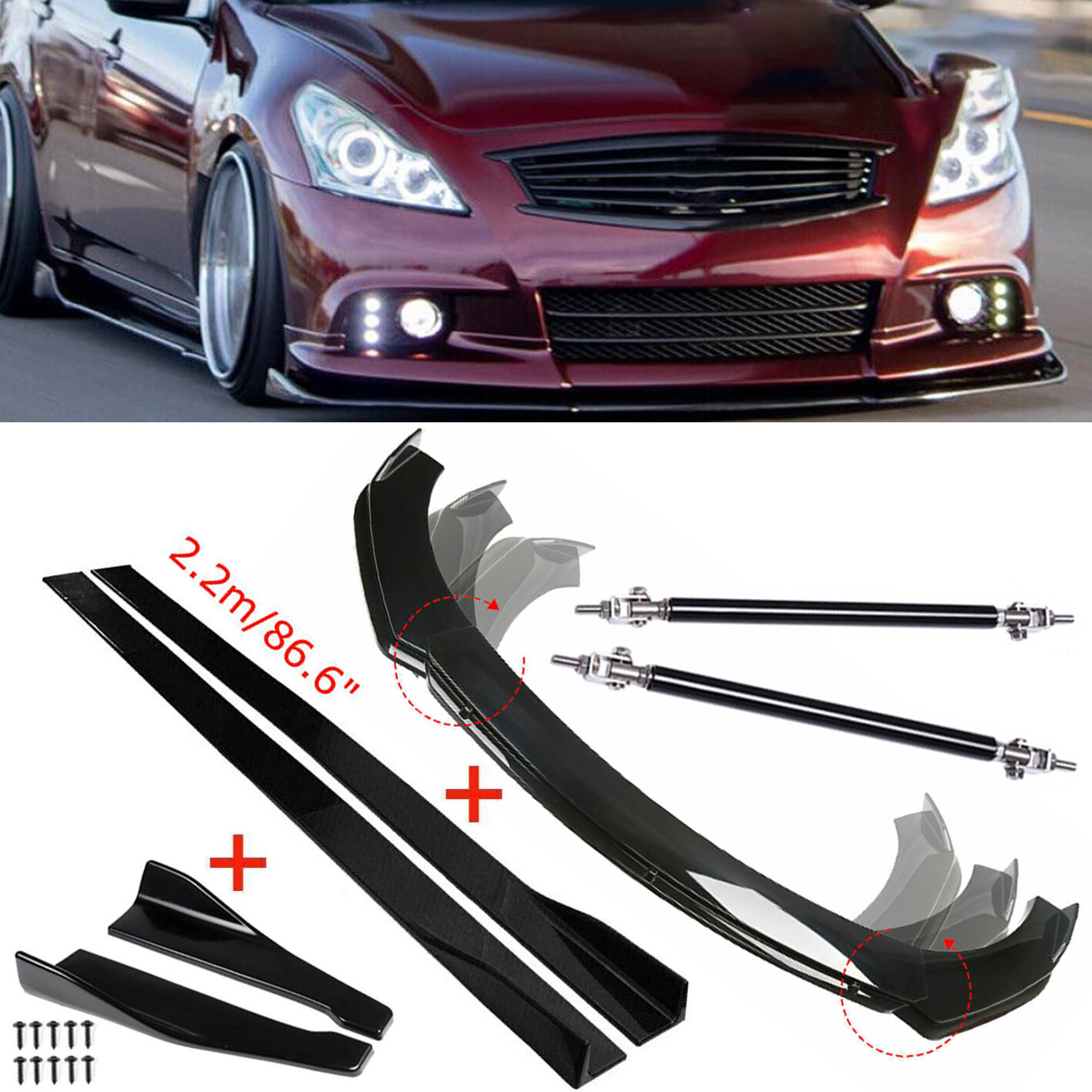 Front Rear Bumper Lip Spoiler Body Kit Splitter Side Skirt For Infiniti ...