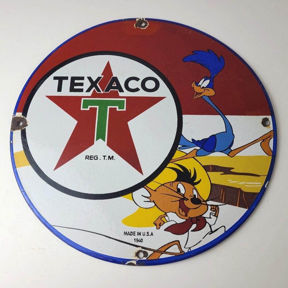 Vintage Texaco Gasoline Sign - Red Star Road Runner Gas Pump Service ...