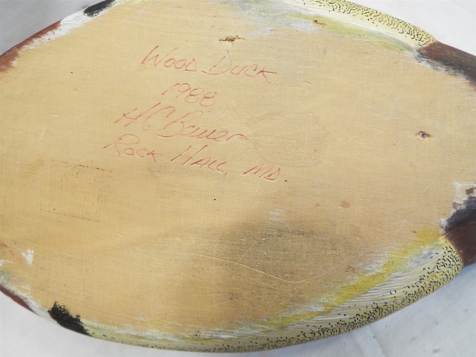 Wood Duck Decoy Drake Wooden Model Signed Hand Carved Painted Bauer ...