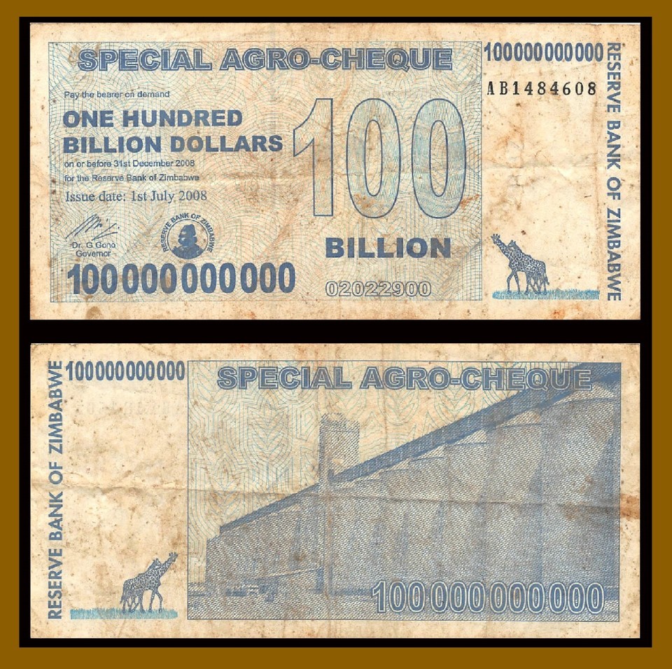 10 Zimbabwe 100 Billion Special Agro Cheque Check 2008, P-64 USED Bond ...