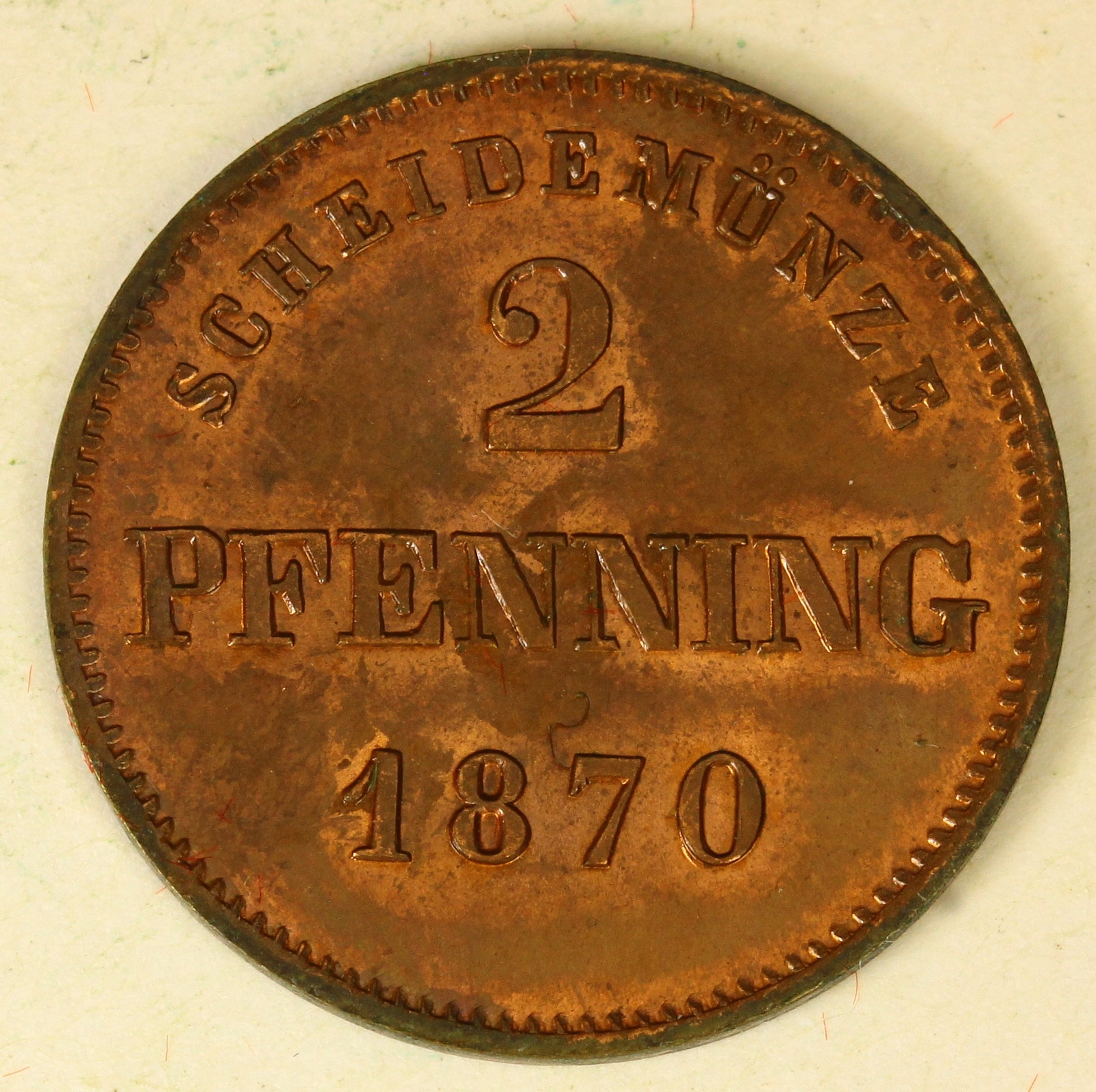 BAVARIA (German State) 2 Pfennig 1870 - Copper - Ludwig II. - aUNC ...