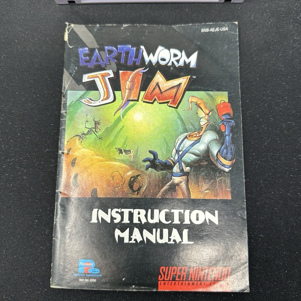 Earthworm Jim SNES Super Nintendo Tested Authentic Cart and Manual 1994 ...
