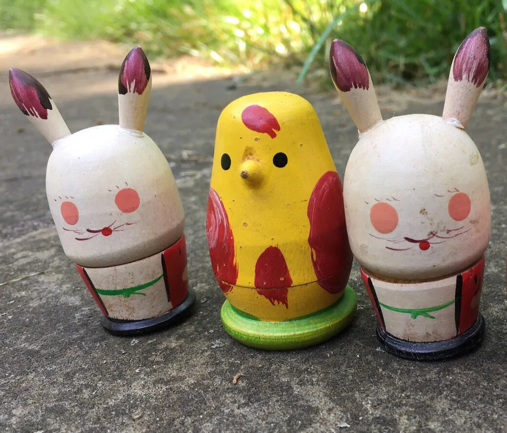 Vtg 1960s 70s Shackman Easter Bunny Chick Paint Russian Nesting Dolls ...