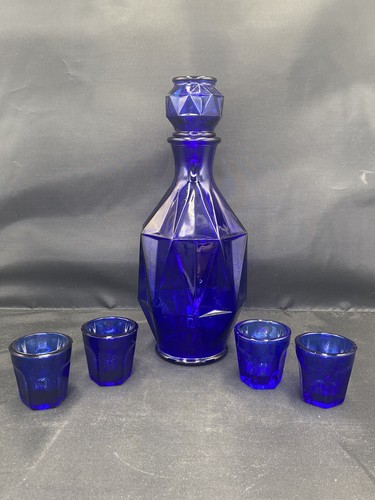 COBALT BLUE DECANTER WITH STOPPER and 4 SHOT GLASSES | eBay