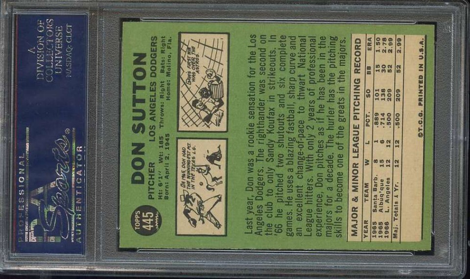 1967 TOPPS #445 DON SUTTON PSA 8 DODGERS HOF *B67031 | eBay