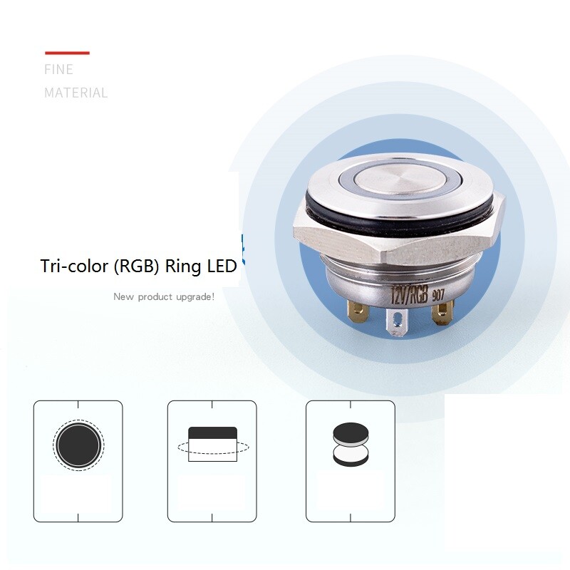 Tri-color (RGB) Ring LED illuminated stainless steel Push Button Switch ...