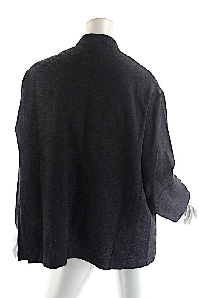 SHIRIN GUILD Black 100% Wool B/D Jacket with Subtle Navy Embroidery Sz ...