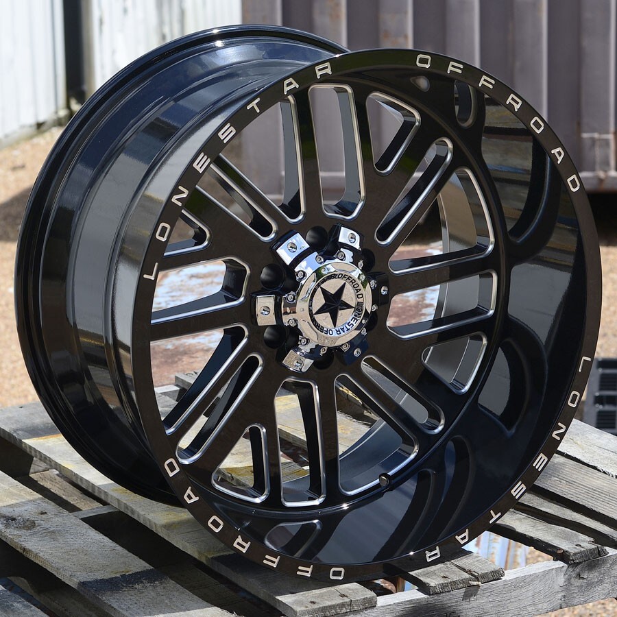 22" Gloss Black Lonestar Tomahawk Wheels 22x12 6x139.7 -44 fit Chevy ...