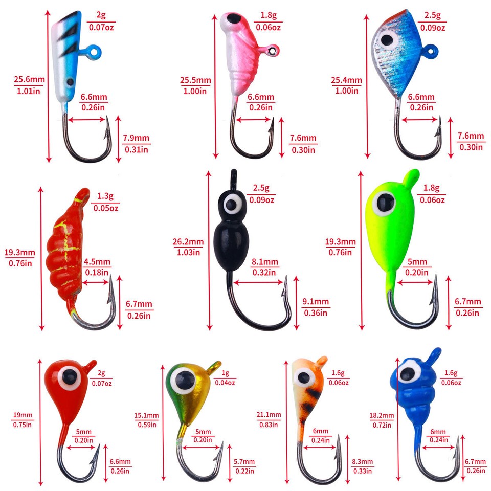 48PCS Glow Lead Jigs Fishing Hooks Crappie Ice Lure Jig Head Bait Box ...